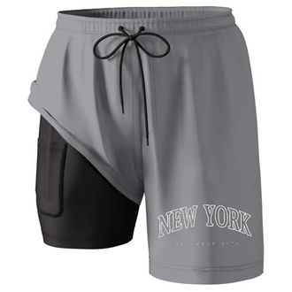 Generic Maillot de bain pour homme avec doublure de compression, couture int&eacute;rieure, short de bain, maillot de bain avec poches, gris, 4XL