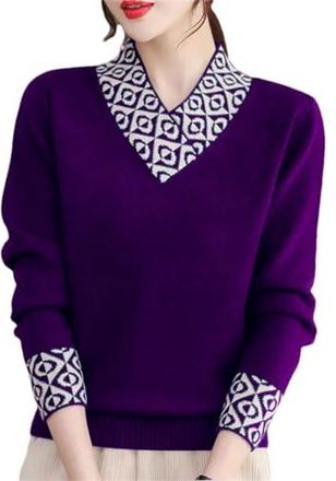 Generic Chandails en Tricot À Panneaux Tout-Match Femmes À Manches Longues Col en V Printemps Automne Fond Pulls Décontractés Amples