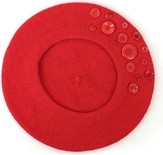 Generic B&eacute;rets en laine &agrave; faire soi-m&ecirc;me, avec boutons et perles, for femmes &eacute;l&eacute;gantes chaudes, for lhiver Pour lautomne et lhiver(Red)