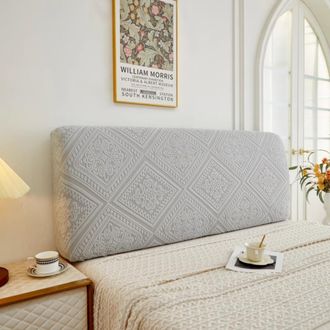 Generic Vintage Stretch Bettkopfteil Bezug Staubdichter Polsterbezug im europ&auml;ischen Stil mit gepr&auml;gtem Kopfteil Bezug Retro Muster Vintage - Hellgrau 140-160