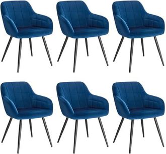 Woltu Lot de 6 Chaise de Salle &agrave; Manger, Chaise de Cuisine rembourr&eacute;e en Velours, Pied en m&eacute;tal,Bleu
