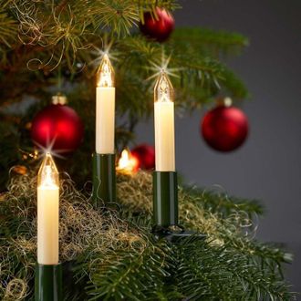 Hellum Schaftkerzenkette, 30 klare Kerzen, außen