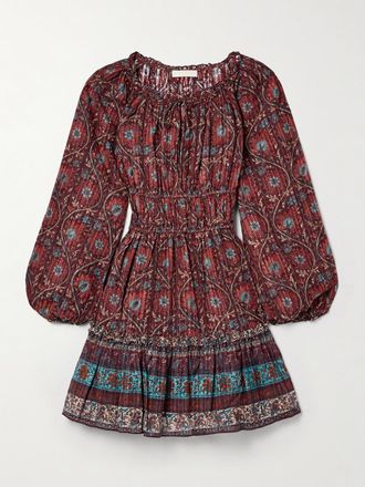 Ulla Johnson Mini-robe En Voile De Coton Mélangé À Imprimé Fleuri Et À Fronces Val - Multicolore
