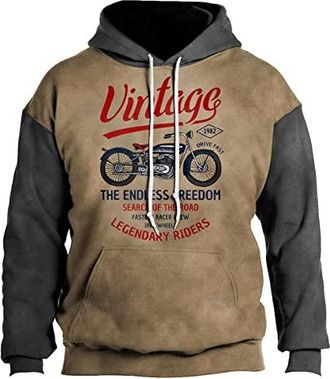 Keephen Sweats &agrave; Capuche r&eacute;tro pour Hommes - Casual Motorcycle Racing 3D Printed Sweatshirt &agrave; Capuche Pull &agrave; Cordon de Serrage avec Poche