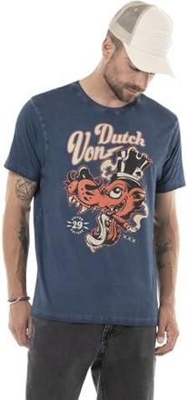 Von Dutch Tee Shirt Homme 100% Coton, T-Shirt Homme WOO, Col Rond & Regular Fit, Bleu Taille L