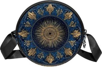 Generic Sac &agrave; bandouli&egrave;re rond pour femme, motif fleurs myst&eacute;rieuses r&eacute;tro avec fermeture &eacute;clair et bretelles r&eacute;glables