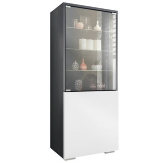 Vladon Vitrine Granada, Made in Germany, Vitrinenschrank mit Glast&uuml;r und Glaseinsatz, Anthrazit matt/Wei&szlig; matt (50 x 122,5 x 34,5 cm)