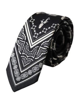 Dolce & Gabbana Mens Black Patterned Silk Adjustable Tie