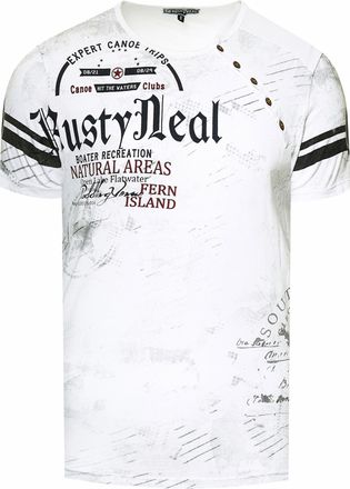 Rusty Neal T-Shirt Herren Front Logo Print Verwaschen in Sommer Farben Knopfleiste Rundhals Petrol 245, Farbe:Weiß, Größe:XXL