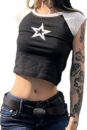 ORANDESIGNE Débardeur pour Femme Tank Top Y2K Vintage Crop Top Camisole Cami Top sans Manches Moulante Top Imprimé Papillon T-Shirt Slim Fit Mode D Noir M