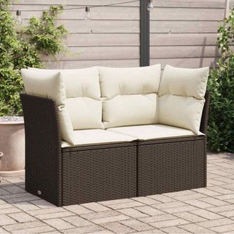 vidaXL Canap&eacute; de jardin avec coussins 2 places marron r&eacute;sine tress&eacute;e