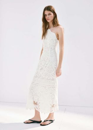 Mango Robe halter crochet blanc cass&eacute; - Femme - XS - MANGO