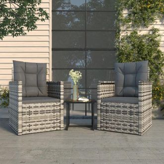 vidaXL Salon de jardin avec coussins 3 pcs résine tressée gris