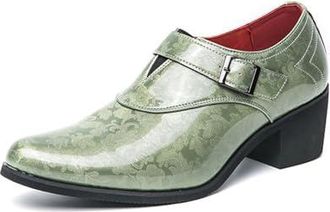 Generic Mocassins habillés en cuir verni avec sangle à boucle pour homme - Style décontracté - Pour le travail, le bureau, le mariage, Vert, 38 2/3 EU