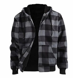 Generic Cardigan à carreaux pour homme doublé en polaire avec fermeture éclair intégrale - Style vintage décontracté - Sherpa - Doux et chaud - À carreaux - M