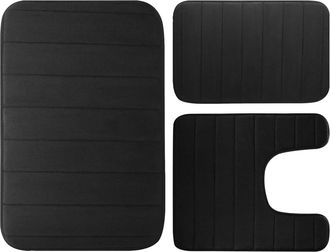 Generic Samt-Memory-Schaum-Badezimmerteppich, 3er-Set, wasserabsorbierend, rutschfest, extra weich(Black)