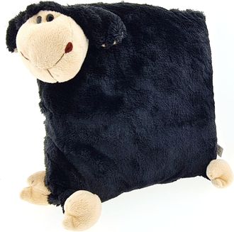 Ontour Flauschiges Deko-Kissen Schaf SCHWARZ, mit Kopf und Beinen, schön weich flauschig und super-süß, Plüsch Fell Schafkissen 38x33x13cm