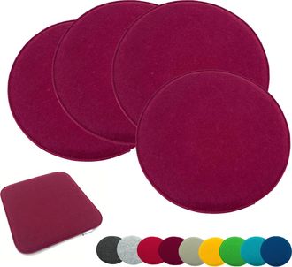 Heimtexland 4er Pack Sitzkissen Filz Stuhlkissen Bodenkissen Polster Stuhlauflage Indoor Outdoor Kissen rund Typ631 Filzkissen Bordeaux rot 35x35 cm 4 Stück