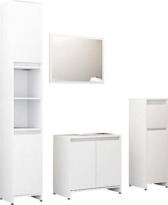 vidaXL Ensemble de Meubles de Salle de Bain 4 pcs, Ensemble de Armoires avec Rangement, Organisateur de Toilette Intérieur, Blanc Bois dIngénierie
