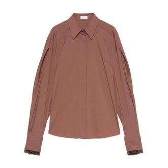 Brunello Cucinelli Baumwollhemd mit Falten&auml;rmeln - - Blouses & Shirts - Damen - Braun - L