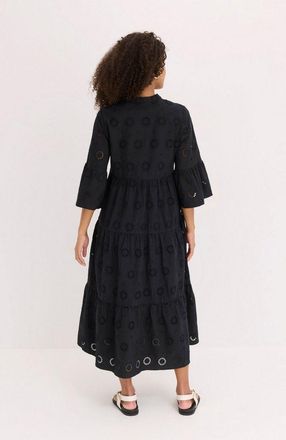 Bonprix Midikleid aus reiner Baumwolle, A-Linien-Passform, 3/4-&Auml;rmel, mit Stehkragen