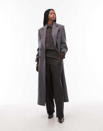 & Other Stories Zweireihiger Maximantel aus Wolle in Grau mit markanten Schulterdetails
