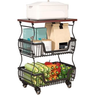 Generic Obst- und Gemüsekorb für Die Küche Rollwagen Aus Metall mit 1,5-Zoll-Universalrädern in Industriequalität für Die Küche, Wäscherei und Enge Stellen(Bl