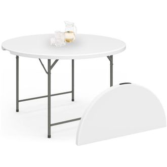 IDMarket Table pliante dappoint portable ronde 122 cm camping ou r&eacute;ception avec housse blanche