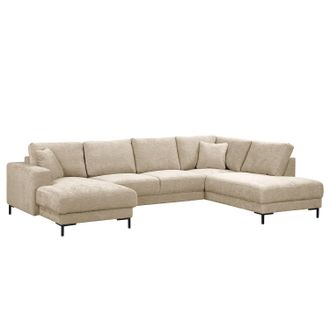 Fredriks home24 Wohnlandschaft Beige Webstoff Cieli 305 x 85 x 200cm Longchair davorstehend links Modern