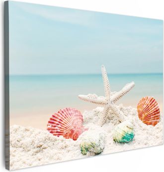 MuchoWow &copy; Bilder 40x30 cm Deko Modern Wandbild Kunstdruck auf Leinwand Bild Badezimmer WC &uuml;ber Bett Room Decor Geschenke Strand - Toilette - Meer - Seestern -