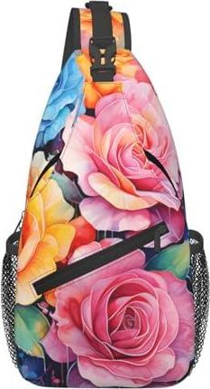 Generic Sacoche Tactique Fleurs de lune aquarelle Multifonction Sac De Poitrine Antivol Sac &agrave; Dos De Voyage pour &eacute;cole Camping Homme