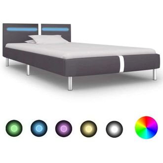 vidaXL Bettgestell mit led Grau Kunstleder 90x200 cm Vidaxl