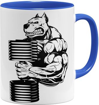 OM3 Pitbull-Gym - Tasse | Keramik Becher | 11oz 325ml | Beidseitig Bedruckt | Royalblau