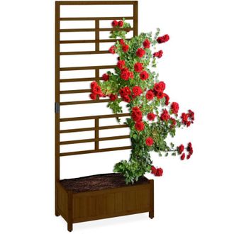 Relaxdays Relaxdays - Jardini&egrave;re en bois marron avec treillis brise-vue - Dimensions H x L x P : 171 x 71,5 x 32 cm - Pour balcon et jardin