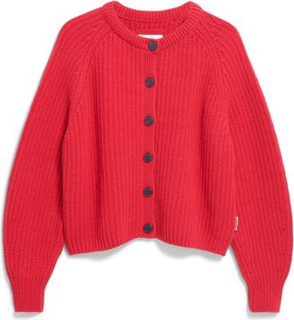 Armedangels Damen Strickjacke aus Bio-Woll Mix SELMAA Loose Fit Candy Apple