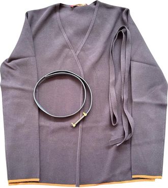 Max Mara Femme, Pulls, Bleu, Taille: 38 FR Cardigan Ceinture Dente a Bordures Contrastantes