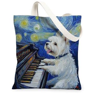 Generic Westie Sac fourre-tout en toile r&eacute;utilisable pour faire du shopping Motif piano &eacute;toil&eacute; nuit 33 x 38 cm