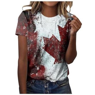Generic T-shirt pour femme - Col rond - Manches courtes - Vacances d&eacute;t&eacute; - T-shirts &agrave; imprim&eacute; floral - Blouses grande taille, Bordeaux, XXL