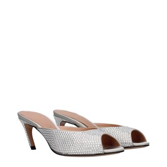 The Attico Womens Rhinestone-Embellished Satin Heel Silver