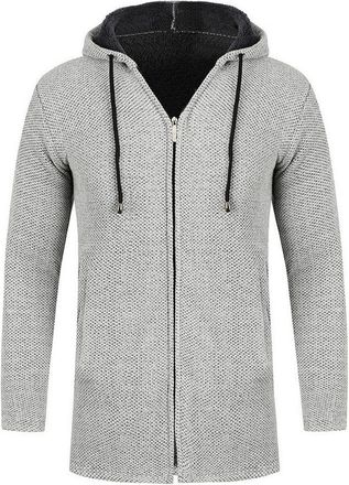 AlltheMen Cardigan Herren Strickjacke mit Kapuze Lang Gefüttert Grobstrick Cardigan