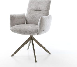 DELIFE Drehstuhl Jova-Flex mit Armlehnen Chenille Silbergrau Kreuzgestell breit Effektfinish Titan 360&deg; drehbar Wippfunktion Taschenfederkern, Esszimmerst&uuml;hl