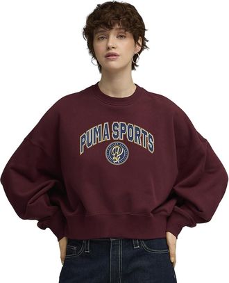 Puma Damen Wardrobe Essentials Sports Legacy Oversized Graphic Crew Sweatshirt L, Ruby Shimmer Red