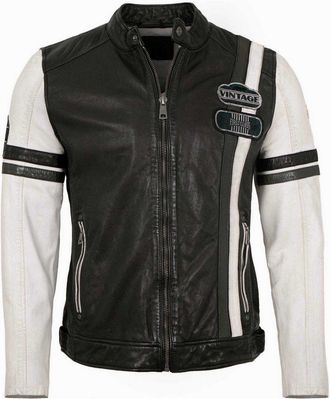 Mauritius Lederjacke MMJusco Mauritius - Herren Lederjacke Racingjacke Lammnappa schwarz wei&szlig;
