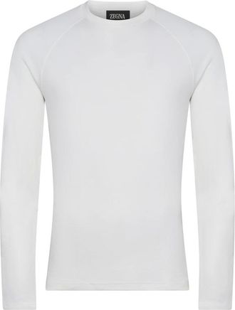 Ermenegildo Zegna Homme, Tops, Blanc, Taille: XL T-Shirt en Laine à Col Rond Côtelé