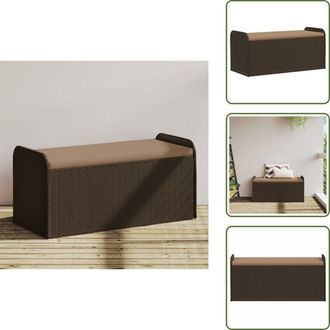 vidaXL The Living Store - Banc de rangement et coussin marron 115x51x52 cm r&eacute;sine tress&eacute;e - Banc De Jardin - Meuble De Jardin - Rangement Ext&eacute;rieur - Banc
