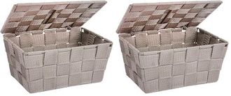 WENKO Aufbewahrungskorb mit Deckel Adria Taupe - Badkorb mit Deckel, Polypropylen, 19 x 10 x 14 cm, Taupe (Packung mit 2)