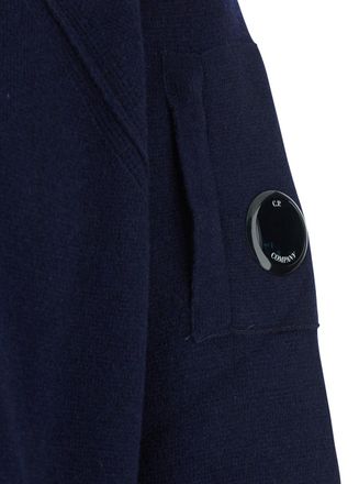 C.P. Company Mens Blue Crew Neck Sweater With Compass Logo Wool Tops Top