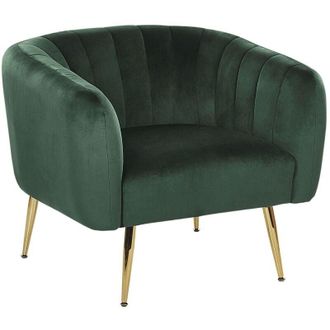 Beliani Cocktailsessel Gr&uuml;n Polsterbezug aus Samtstoff mit Metallgestell in Gold Glamour&ouml;ser Edler Stil Wohnzimmer Salon Esszimmer Flur