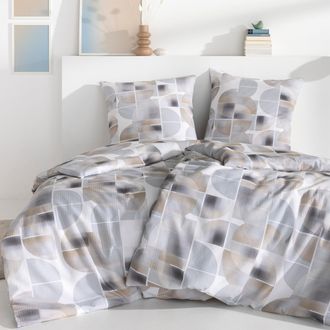 ESTELLA Seersucker Bettw&auml;sche Set - Bettgarnitur 100% Baumwolle - absolut b&uuml;gelfrei - 155x220 cm + 80x80 cm - Design 08