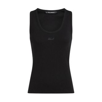 Karl Lagerfeld Femme, Tops, Noir, Taille: 40 FR Logo Embroidered Tank Top